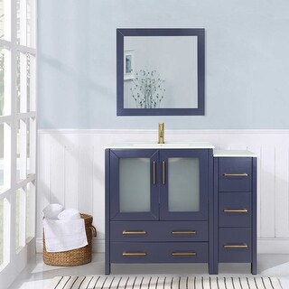 30" Striped Navy Blue Bathroom Vanity with White Ceramic Sink, Wall ...