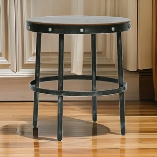 Laura Side End Table, 20 Inch Round Brown Wood w Rivet, Antique Bronze ...