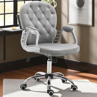 Velvet Button Tufted Home Office Desk Chair with Thick Foam Padding, Padded Armrests, Adjustable ...