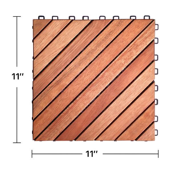 Outdoor Patio 12-Diagonal Slat Eucalyptus Interlocking Deck Tile (Set ...