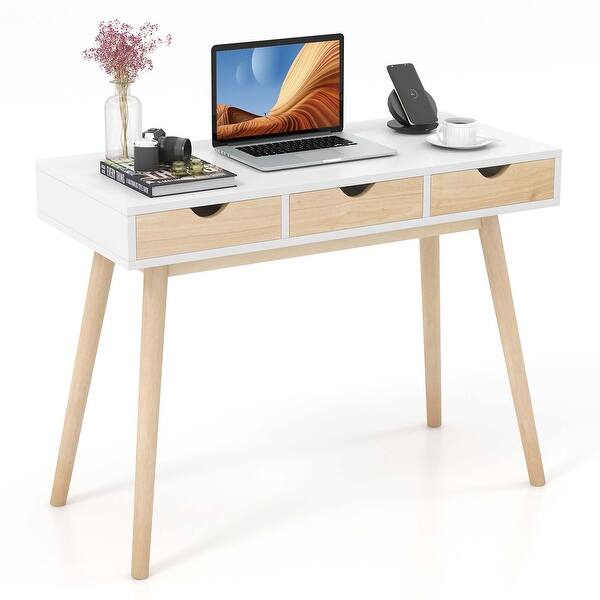 Costway Computer Desk 40'' Wooden Workstation Vanity Table with3 - See ...
