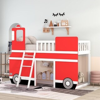 Twin Size Bus Shaped Loft Bed Bedroom Safety Fence Shaped Guardrail ...