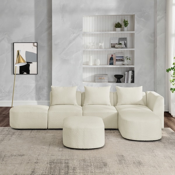 Ivory DIY Modular Couch Set L-shaped Sleepers Sofas Set w/ Polyester ...