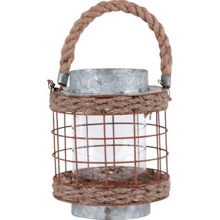 Hanging Ships Lantern Candle Holder 15 Inch Metal Glass Jute Rope ...