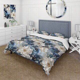 Designart "Ethereal Blue And White Damask Dreams I" Damask bedding ...