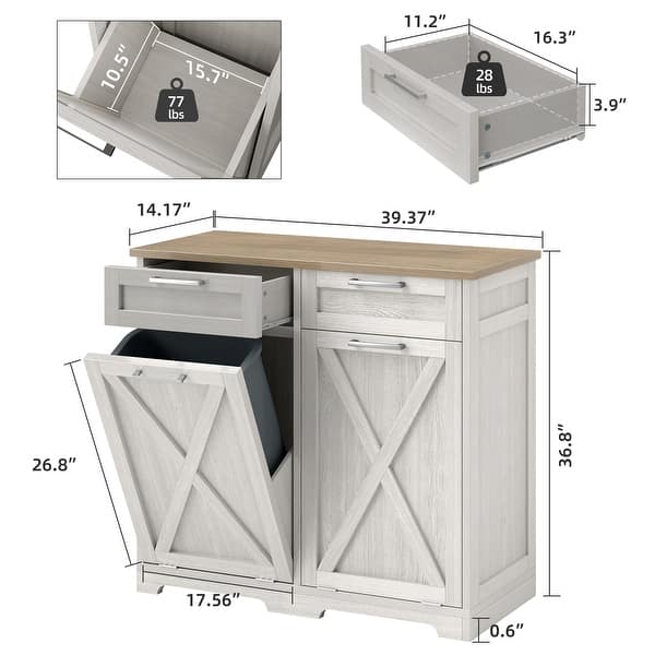 Kitchen Wooden Double Tilt Out Trash Can Cabinet with 2-Drawer Fits 10 ...