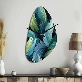 Blue And Teal Parrot Feathers - Abstract Wall Clocks in Asymmetrical ...