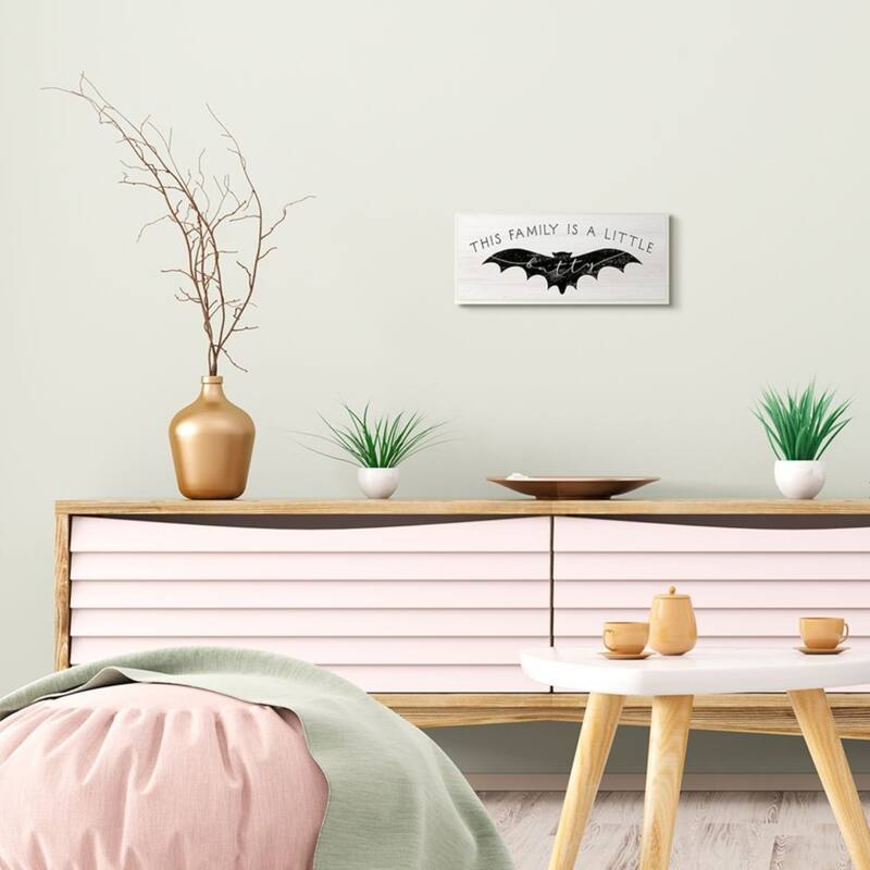 Stupell Family's a Little Batty Phrase Festive Halloween Pun Wood Wall ...