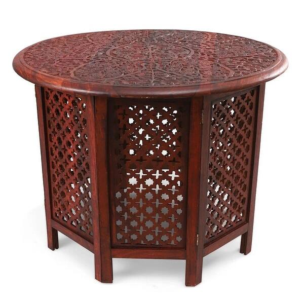 NAKKASHI Handcarved Wooden Table Top Flower Jali Stand Water Resistant ...