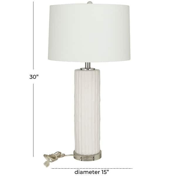 White Ceramic Fluted Base Table Lamp with Drum Shade - Bed Bath ...