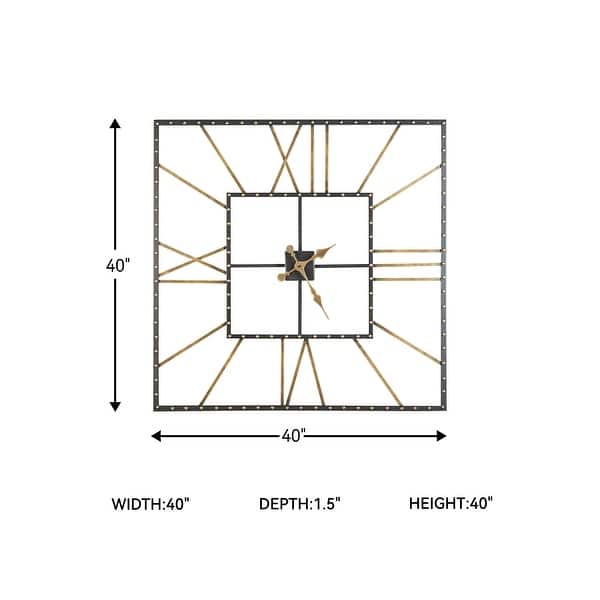 Thames Contemporary Black/Gold Wall Clock - 40" W x 1.5" D x 40" H ...