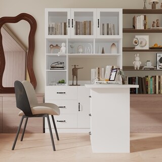 Home Office Essential: White Desk with Storage and Display Shelving ...