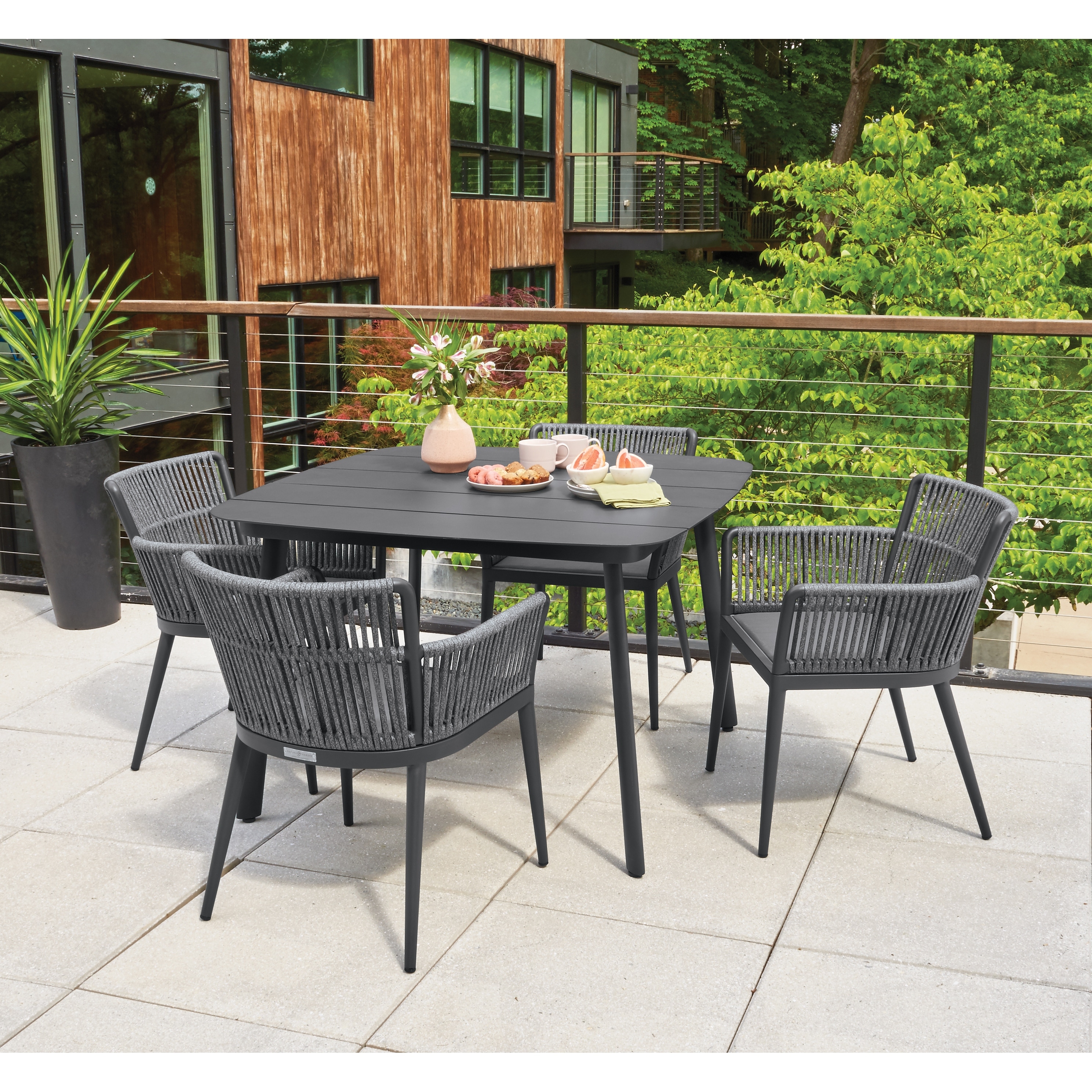 Oxford Garden Eiland 45 inch Powder Coat Carbon Square Dining Table
