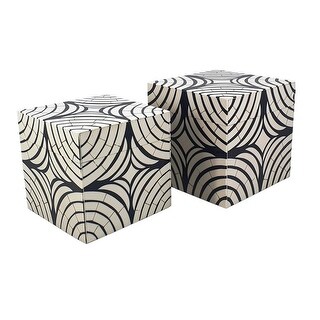 8, 7 Inch Storage Box Set of 2, Wood Frame, Black and White Trellis ...