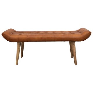 Wood and Goat Leather Bench - Bed Bath & Beyond - 34824481
