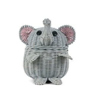 Gray Elephant Rattan Storage Basket With Lid Hand Woven Shelf Organizer ...