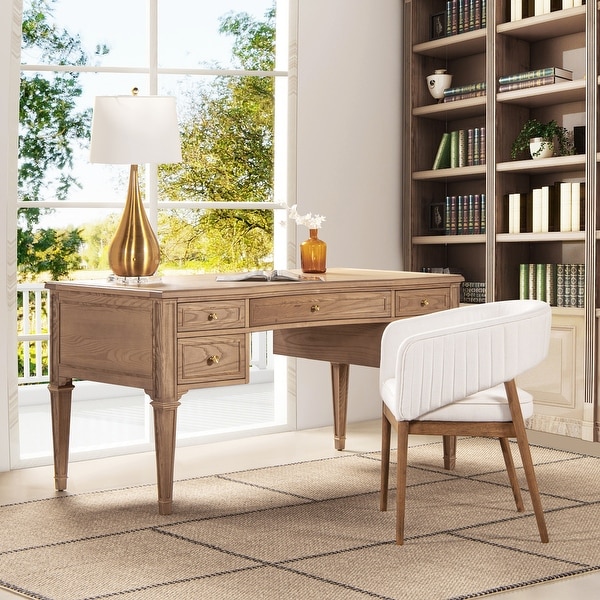Dauphin 59 Modern Farmhouse 5 Drawer Solid Wood Executive Desk On Sale Bed Bath Beyond 38266859