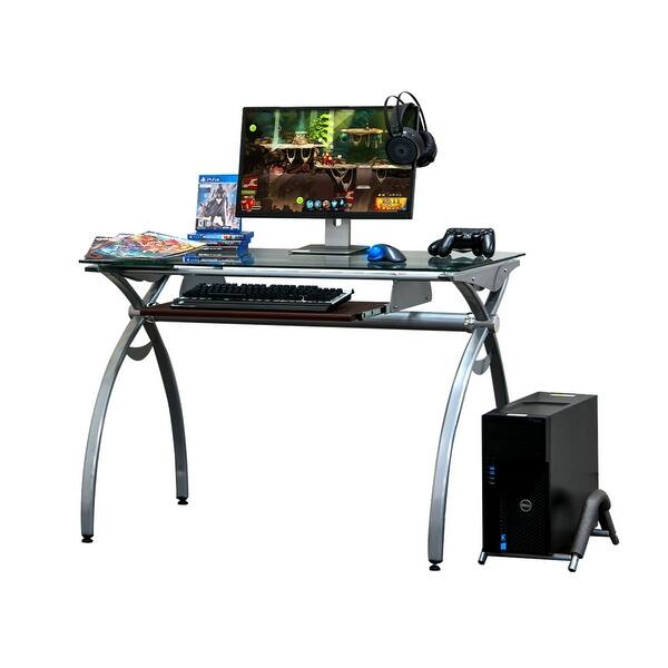 Glass Top Computer Desk with Pull Out Keyboard Panel - Bed Bath ...