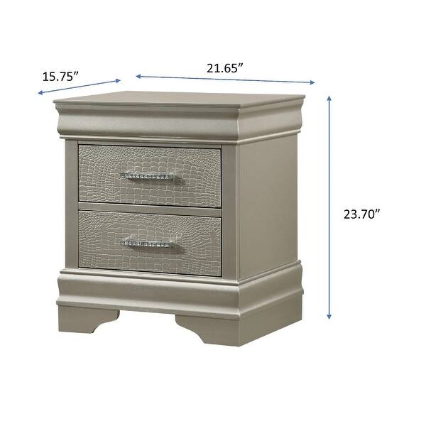 Two Drawers Nightstand Solid Wood Crystal-Like Button Tufted - Bed Bath ...