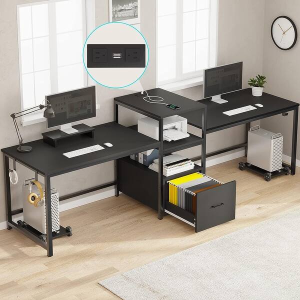 2 Person Desk with Power Strip with USB Home Office desk - Bed Bath ...