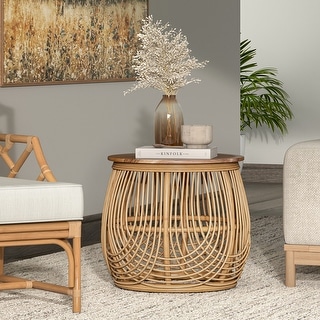 NPD Furniture Arlo Rattan Side / End Table with Wood Top - Bed Bath ...