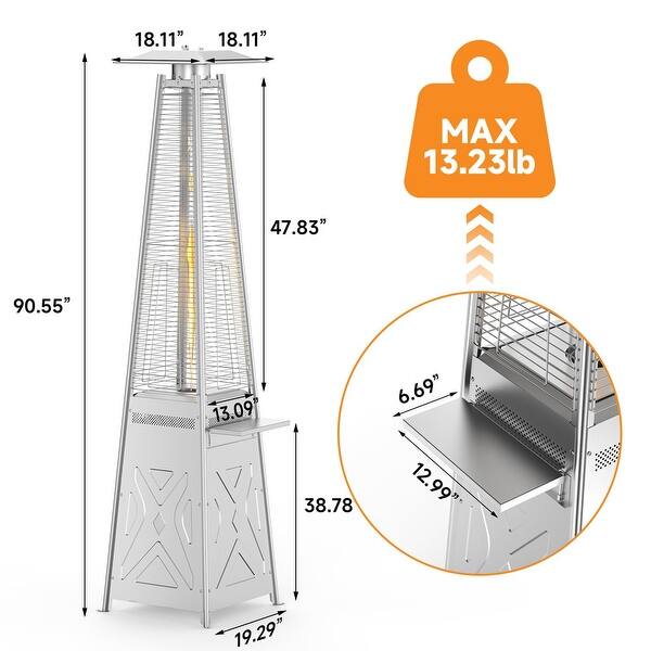 86.6" Outdoor Patio Standing Propane Heater 48000 BTU with Wheels - Bed ...
