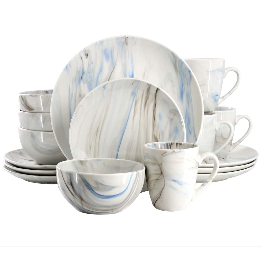 Canova 16 Piece Porcelain Dinnerware Set with Blue and Gray Streaks ...