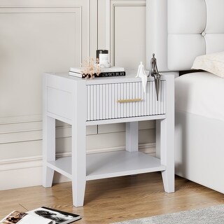 Wooden Nightstand White Lamp Table with Drawer, Open Storage Cabinet ...