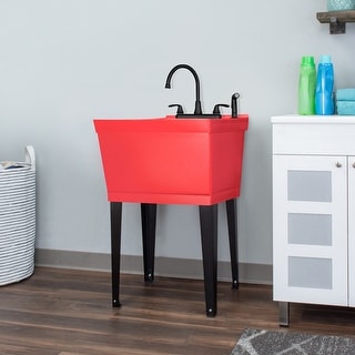 TEHILA Fashion Red Utility Sink Laundry Tub with Gooseneck Faucet and ...