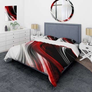 Designart "Red Black Infinite Ripples I" Red Modern - Bedding Cover Set ...