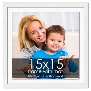 15x15 Frame with Mat - White 18x18 Frame Wood Made to Display Print or ...