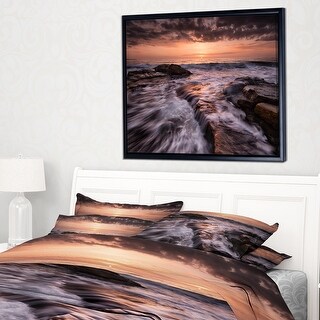 Designart "Exotic Flow of Waters over Rocks" Seashore Framed Canvas Art ...