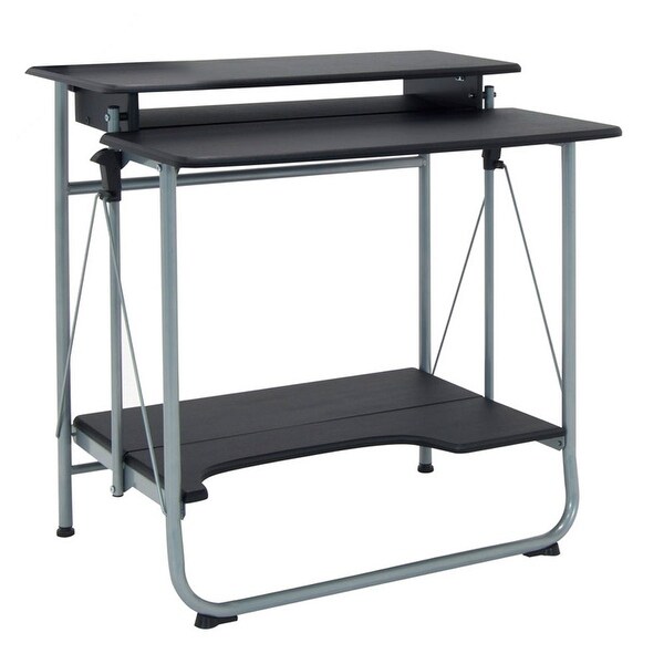 Offex Stow Away Desk Folding Desk Silver Black Bed Bath Beyond 17735488