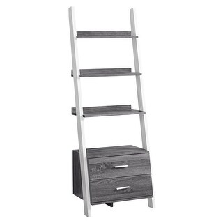 69" Gray And White Four Tier Ladder Bookcase With Two Drawers - 16.75 ...