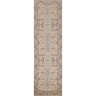 Earth Tone Oushak Indian Runner Rug Hand-Knotted Wool Carpet - 2'6"x 11 ...