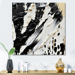 Designart "Black And White Paint Stroke Fight" Abstract Shapes Wall Art ...