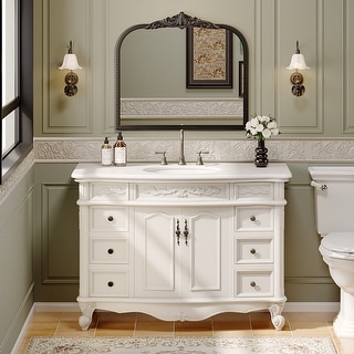 48-Inch British Vintage Solid Wood Bathroom Vanity with Sink - Elegant ...