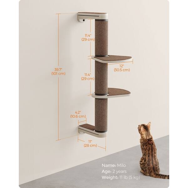 Wall-Mounted Cat Scratching Post with 2 Perches - 4.2” x 11” x 39.7 ...