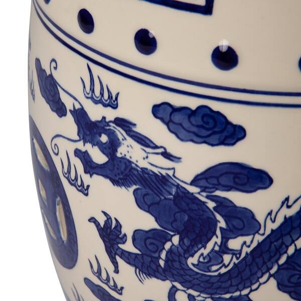 Double-Medallion Dragon-Embellished Ceramic Indoor/Outdoor Garden Stool ...