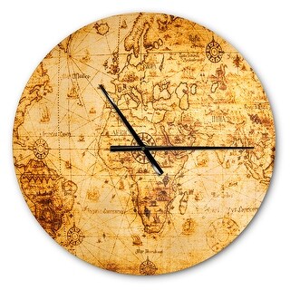 Designart 'Ancient Map of The World X' Vintage Wood Wall Clock - Bed ...