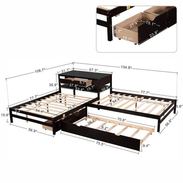 L-Shaped Full Platform Beds with Twin Trundle & Drawers Linked with ...