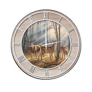 Wall Clock with Natural Woodgrain Accent - Woodland Splendor - White ...
