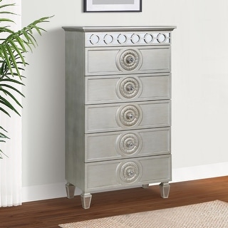 Nic 54 Inch Modern Tall Dresser Chest, 5 Drawers, Round Knobs, Silver ...