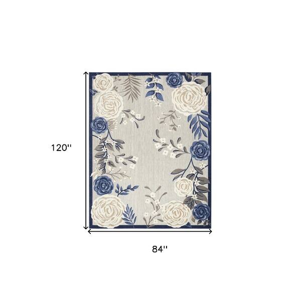 7' X 10' Blue And Grey Floral Stain Resistant Non Skid Area Rug - 3'6 ...