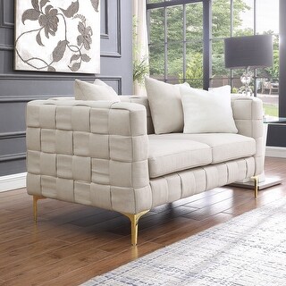 Weave Square Arms Beige Reclining Loveseat w/ Y-shape Legs & 3 Pillow ...