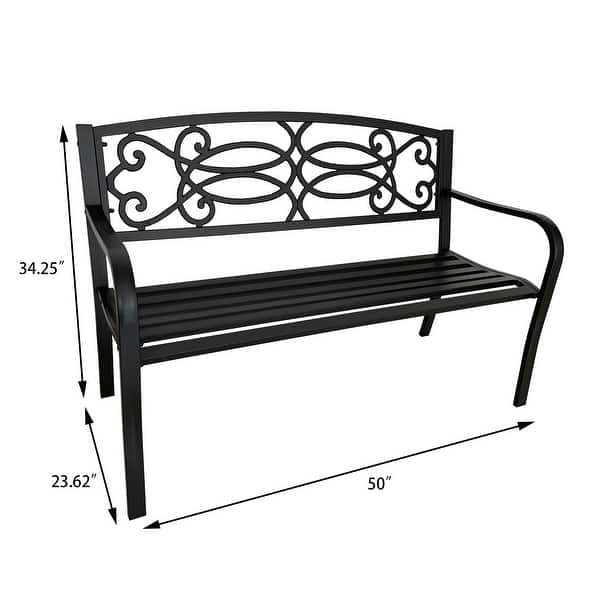 DAVEE FURNITURE Outdoor Matt Black Metal Bench - 34.25" H x 50" W x 23. ...
