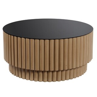 Fluted Barrel - Natural Coffee Table - Black Glass Table Top - Bed Bath ...