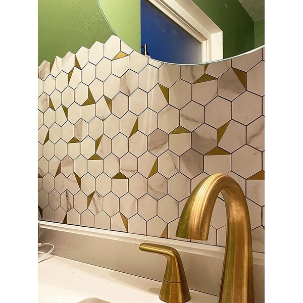 Art3d Peel and Stick Backsplash Tile for Kitchen Bathroom Self Adhesive Tile Hexagon Mosaic Tiles 10 Sheets Gold Studded