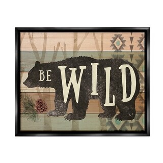 Stupell Be Wild Aztec Pattern Bear Silhouette Framed Floater Canvas ...