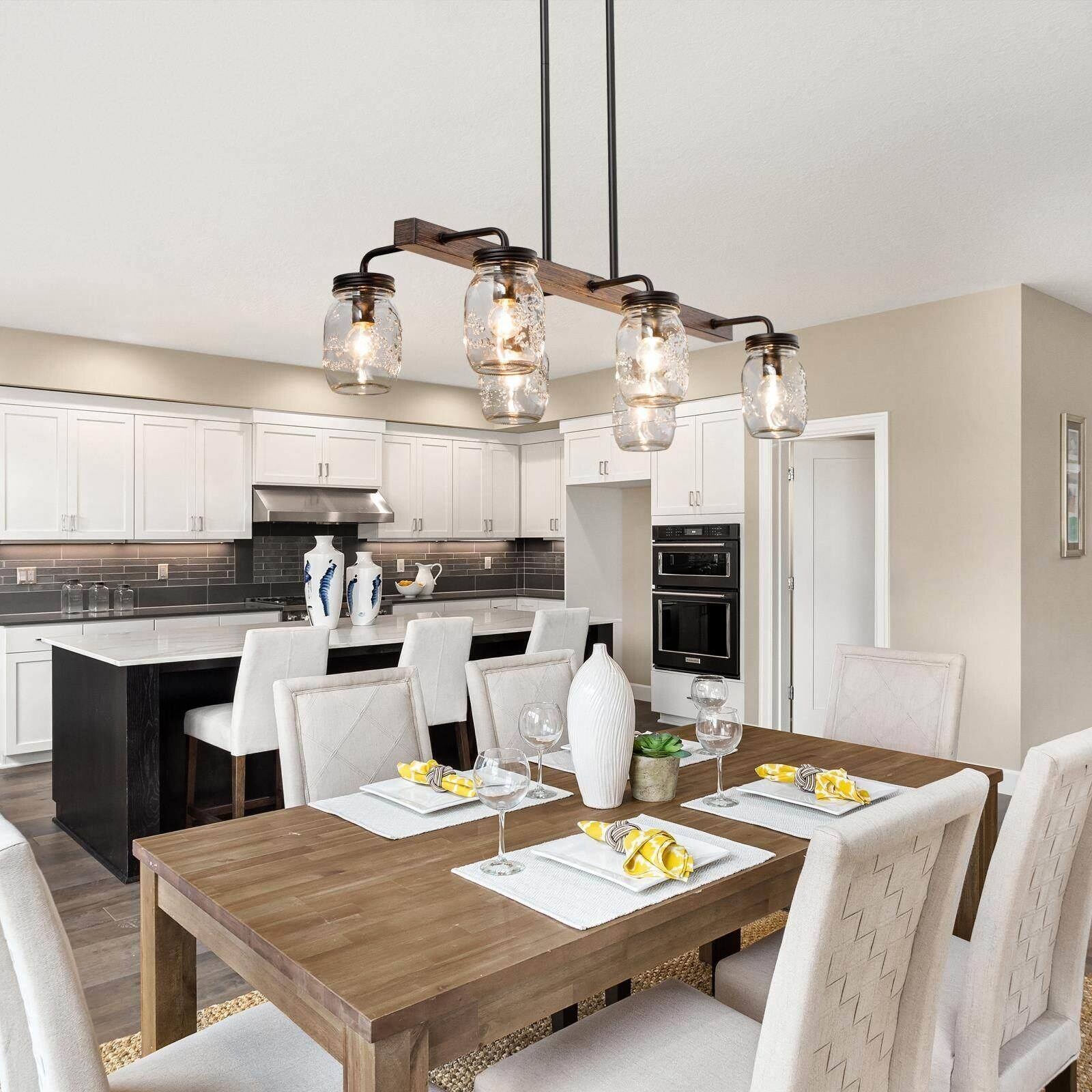 Modern Farmhouse 6 Light Chandelier Linear Kitchen Island Lights for Dining Room L27.5 x W11 x H 71.5
